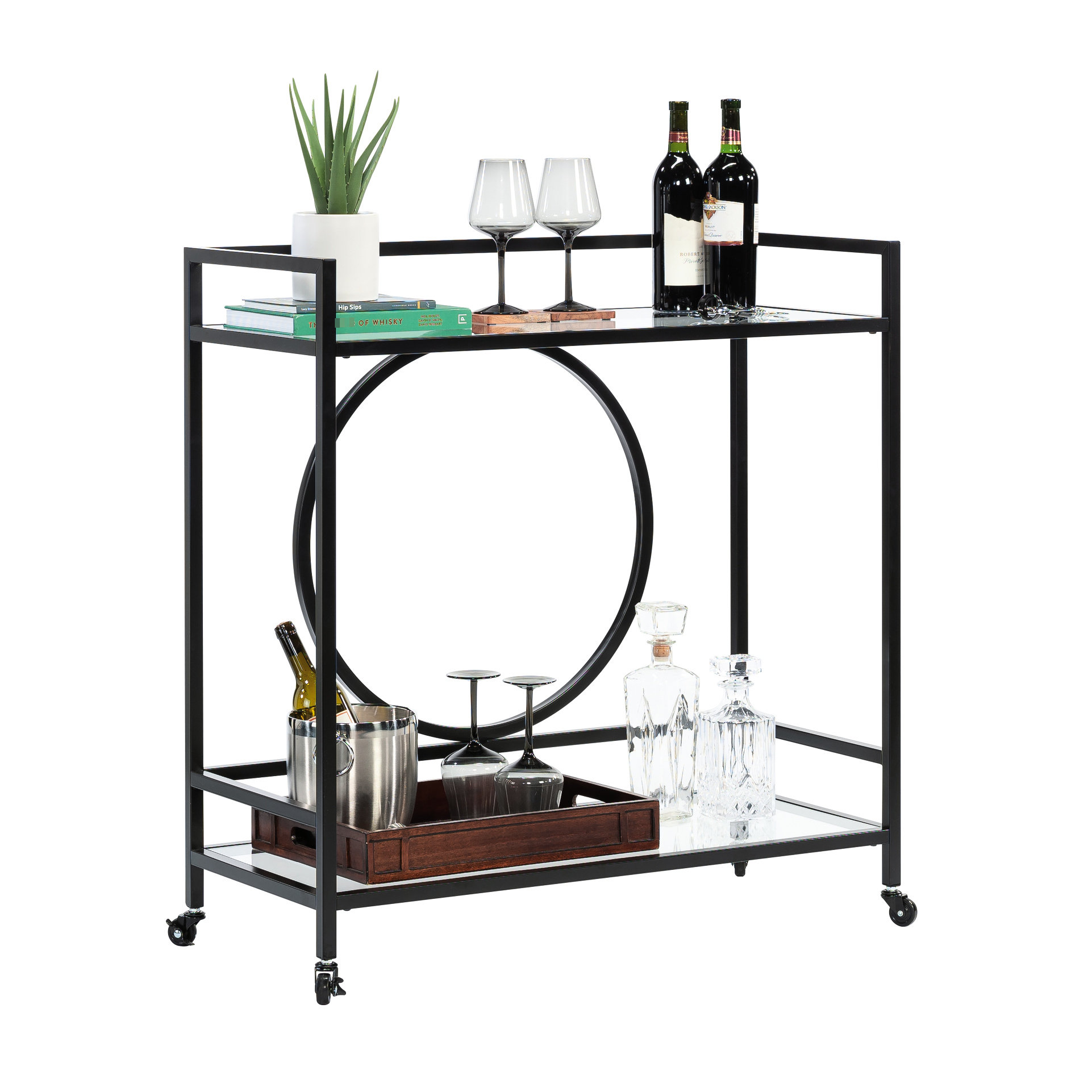 Ebern Designs Black Bar Cart For Kitchen And Living, Multifunctional ...