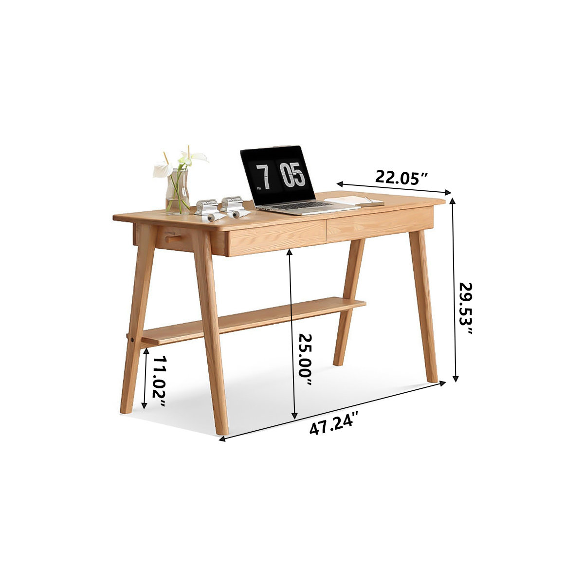 Corrigan Studio® burlywood Rectangular Solid Wood Desk,2-drawer | Wayfair