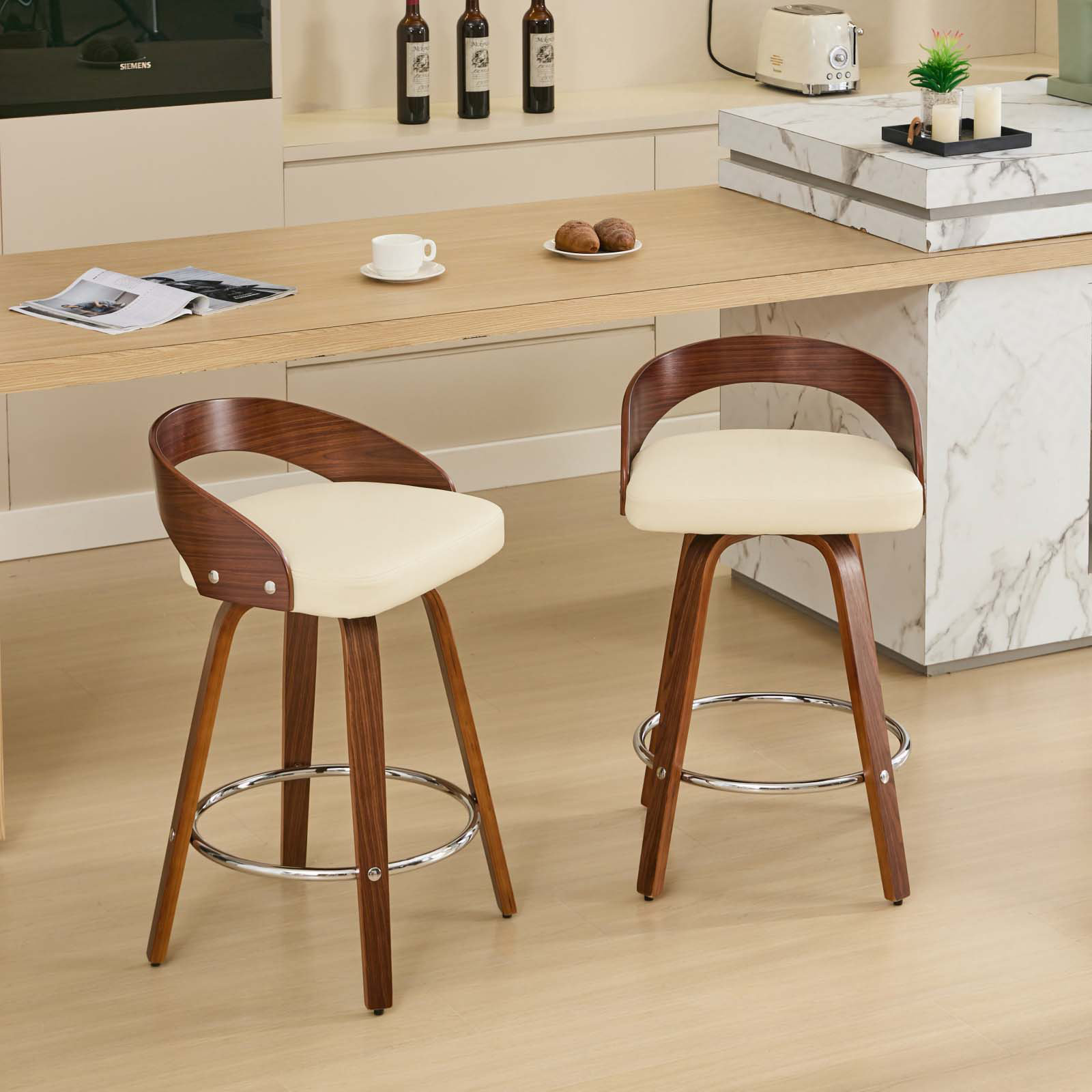 George Oliver Bar Stools Set of 2, Swivel Bar Height Stools with Low ...