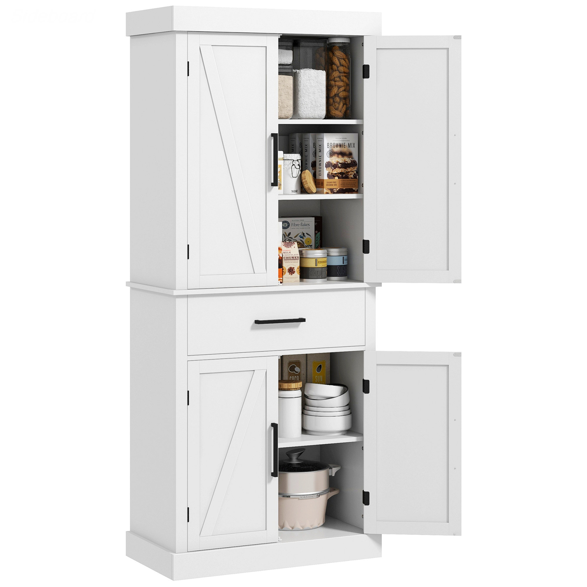 Latitude Run® 72" Tall Kitchen Pantry Storage Cabinet with Barn Doors ...
