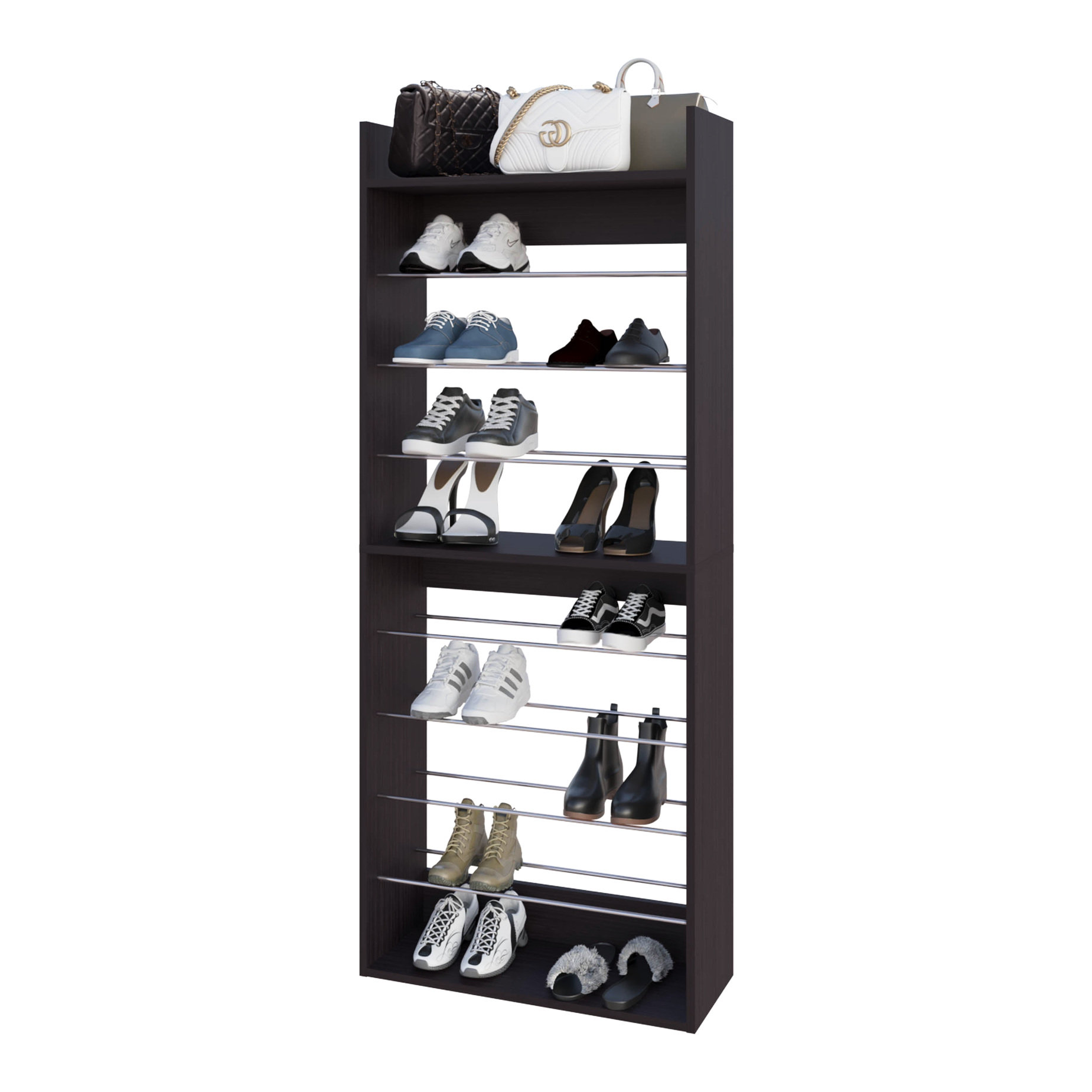 Kivaritio Tall Open Shoe Rack With Metal Rails, Nine Shelves ...