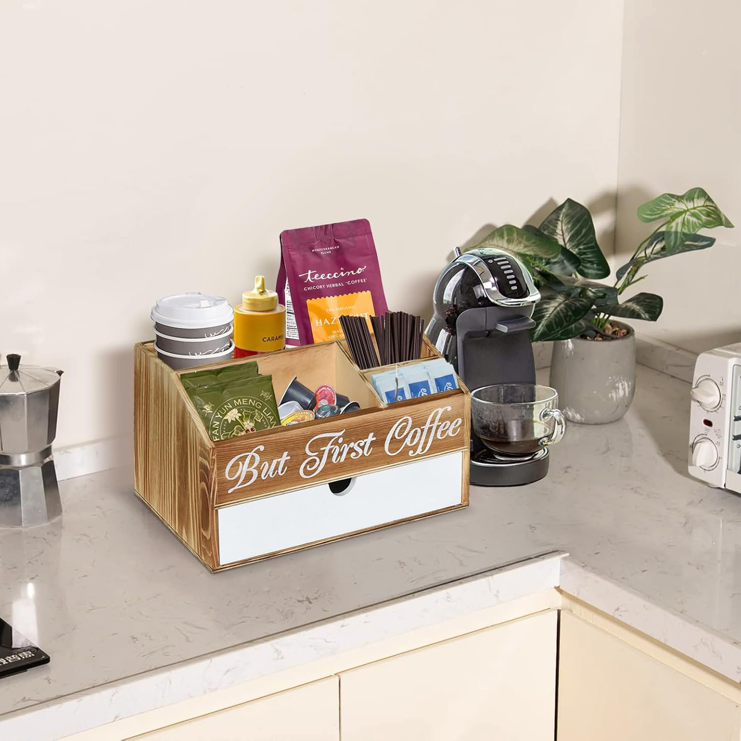 Gracie Oaks Coffee Station Organizer, Wood K Cup Coffee Pods Holder ...