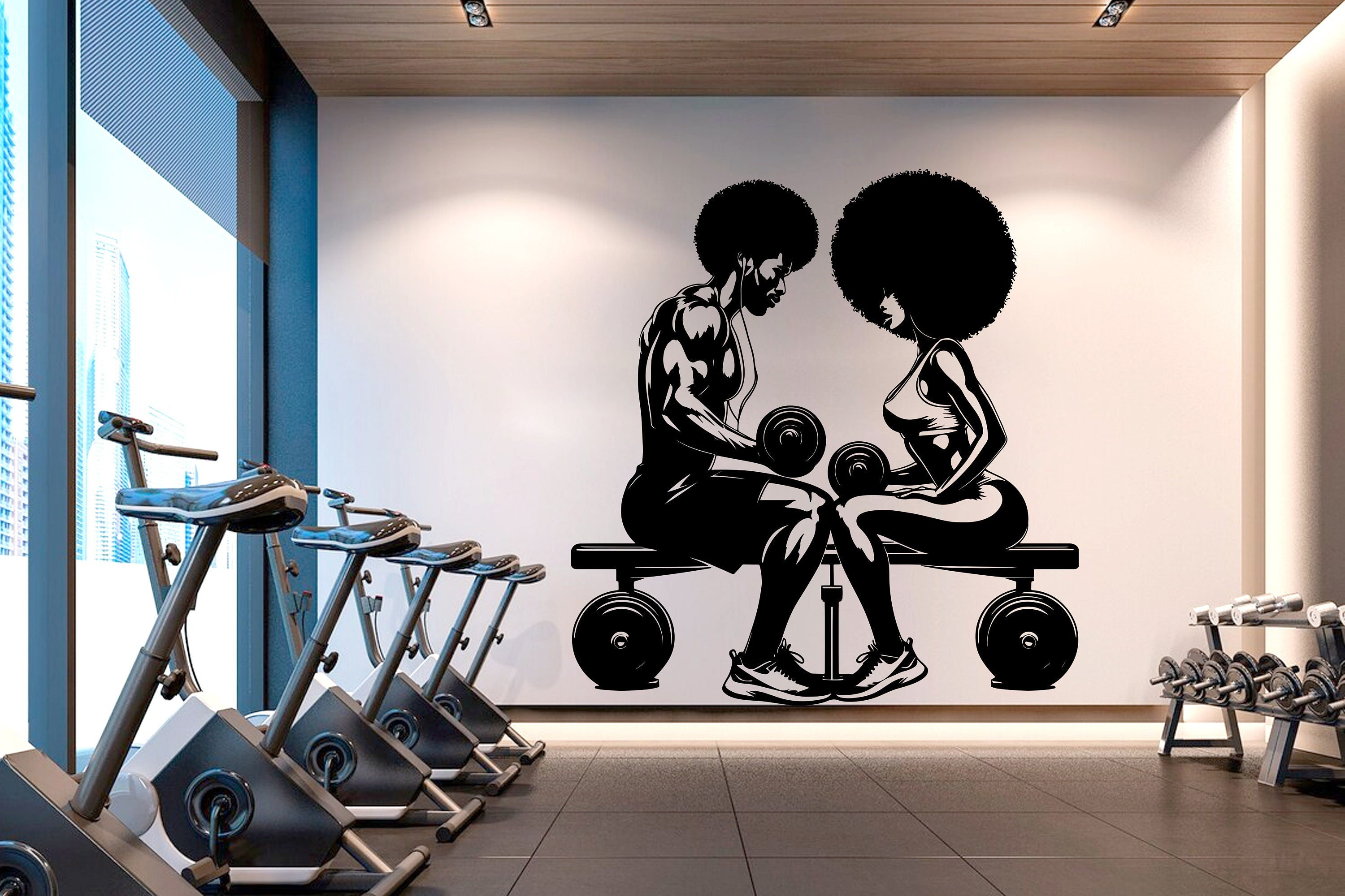 Lark Manor™ Couple Afro Gym Wall Decal Fitness Wall Art Decor Crossfit ...