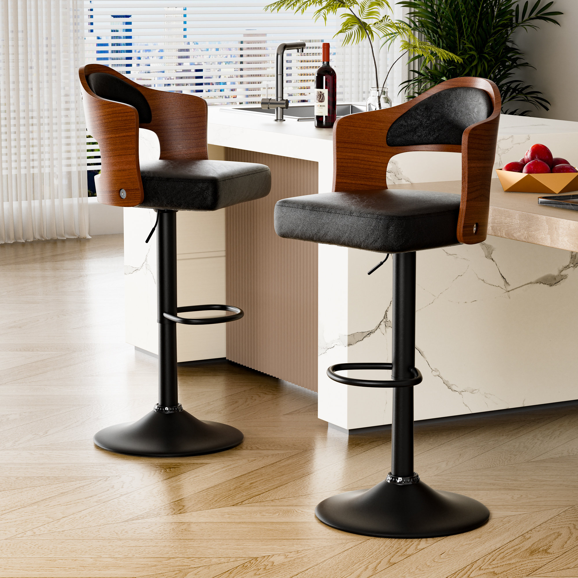 George Oliver Modern Heavy Duty Swivel Bar Stools with Backrest ...