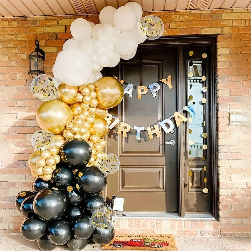 The Party Aisle™ Black and Gold Balloon Garland Arch Kit Black White ...