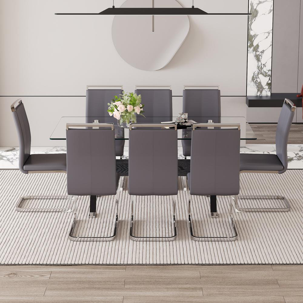 Ivy Bronx Elegant Transparent Tempered Glass Dining Table with 8 Dark ...