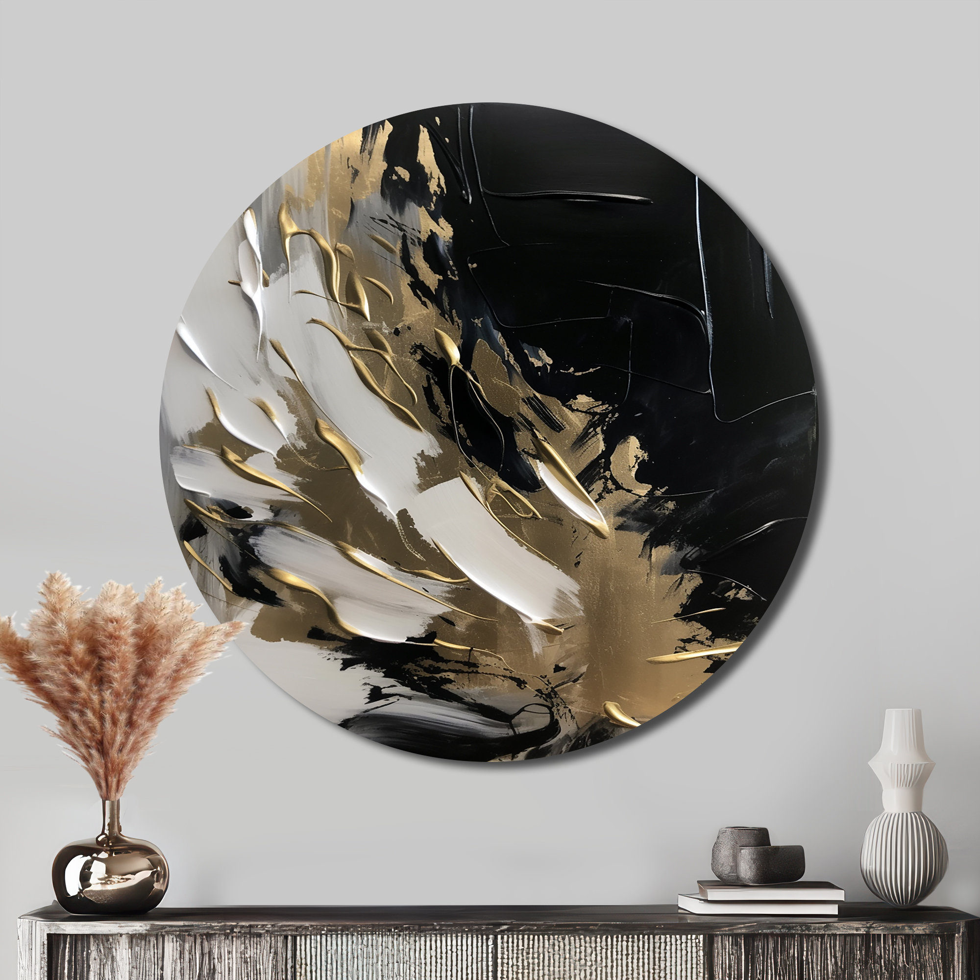 Mercer41 Organic Bliss Minimal Abstract Gold And Black - Abstract Round ...
