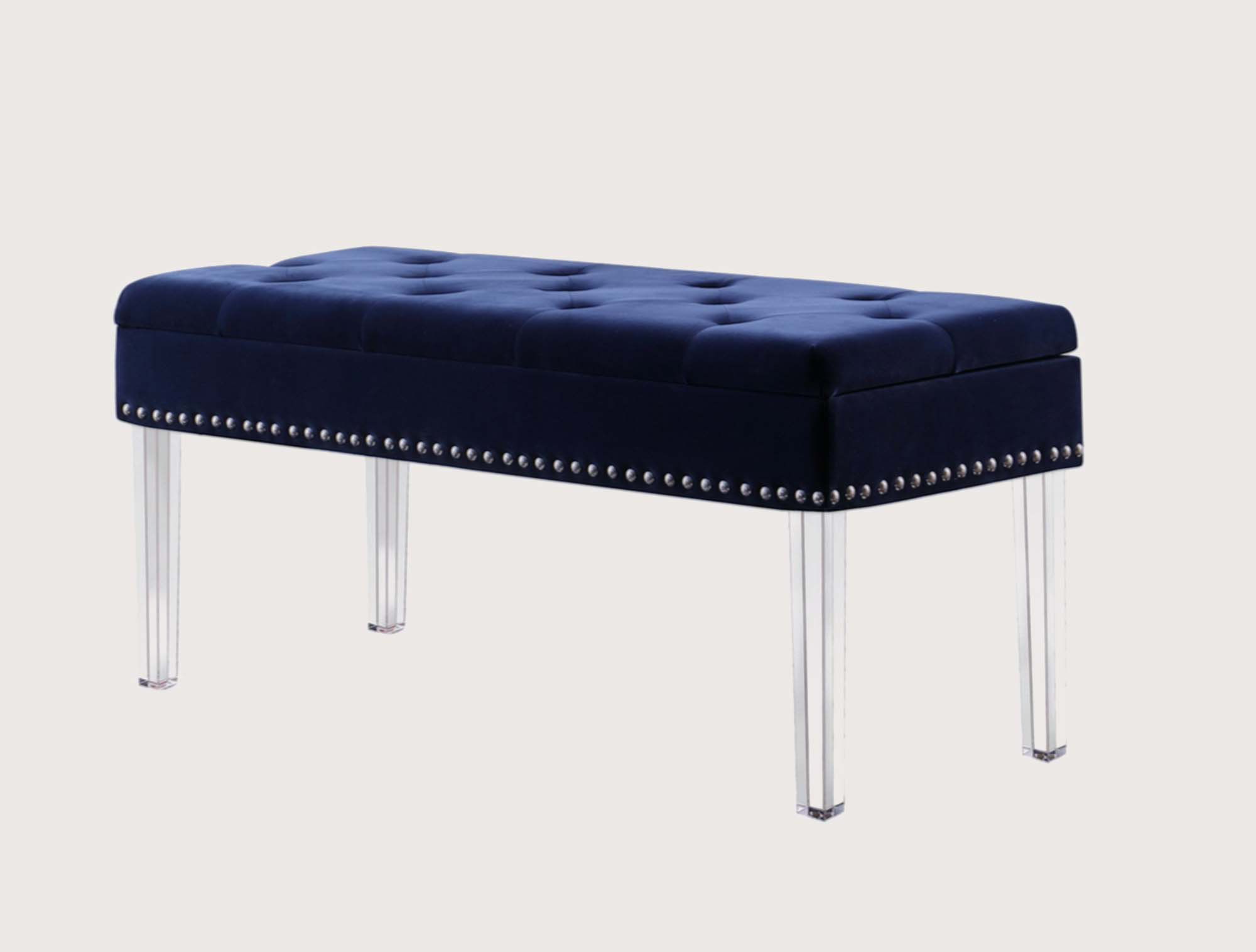 Mercer41 18" Tall Storage Bench Nailhead Trim W/ Acrylic Clear Legs ...
