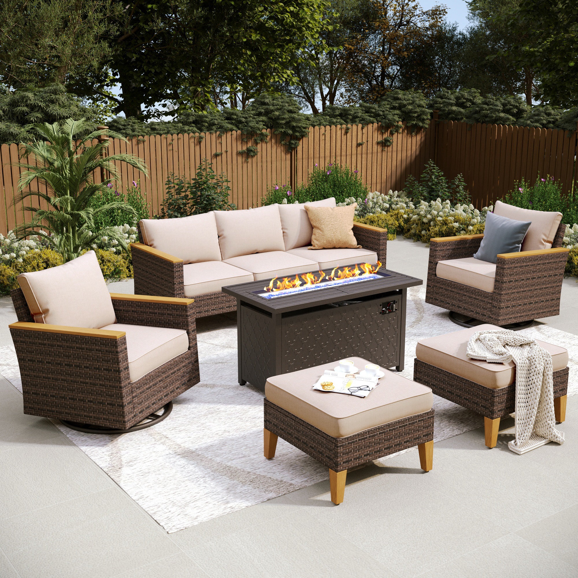 Latitude Run® Outdoor Wicker Patio Conversation Furniture Set With ...