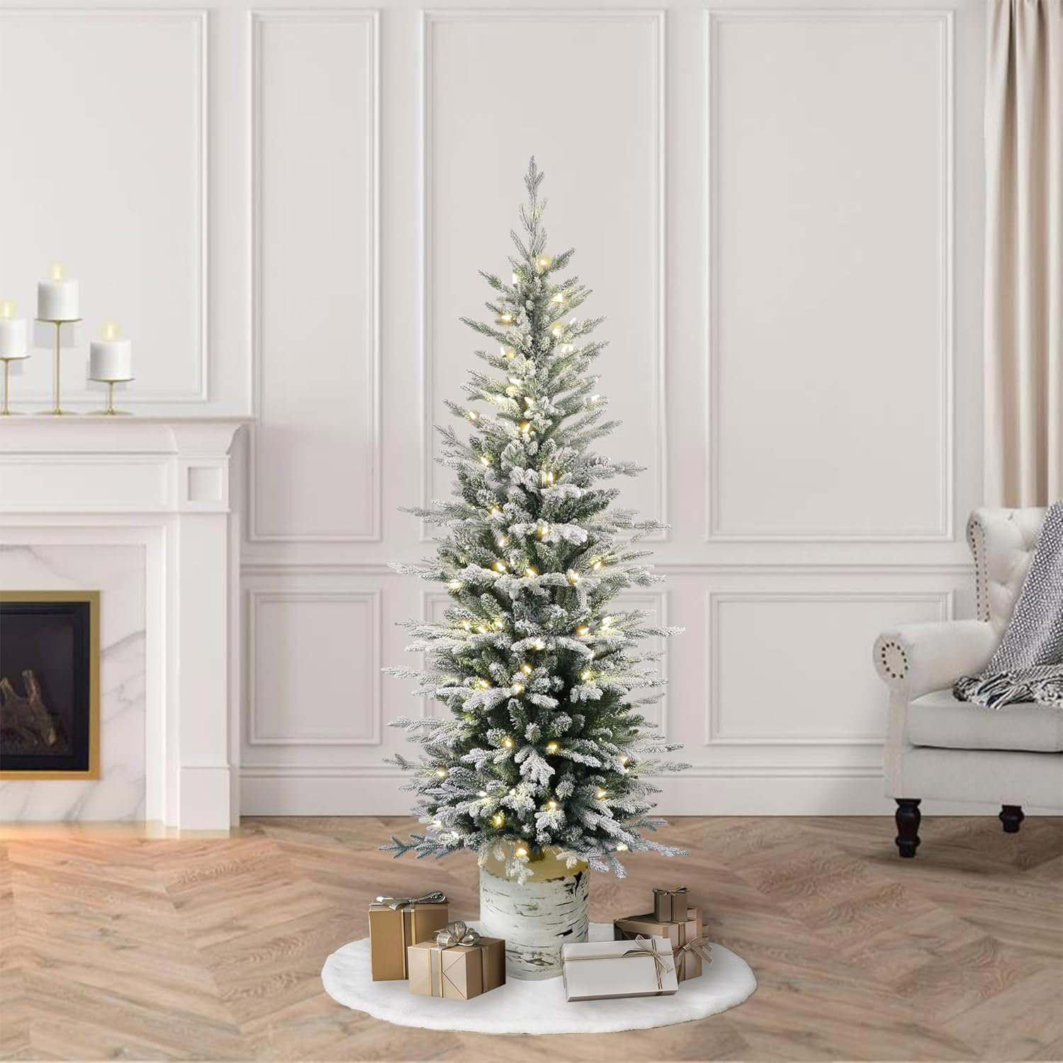 The Holiday Aisle® Pre-Lit Potted Flocked Arctic Fir Artificial ...