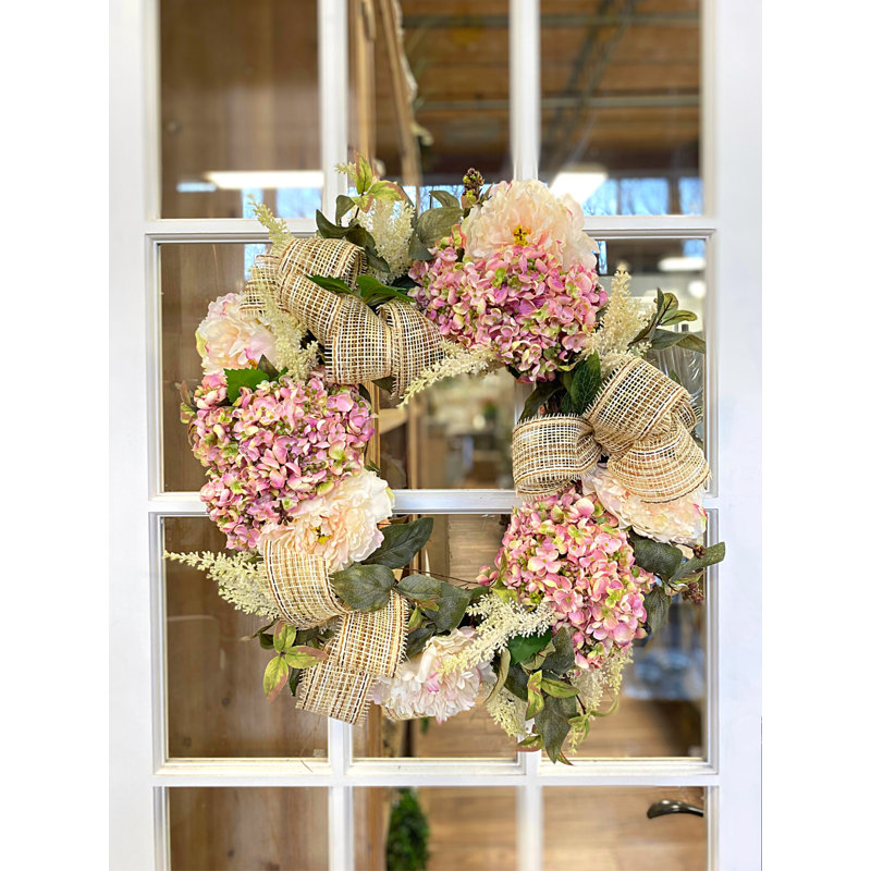 The Holiday Aisle® 25" Hydrangea and Peony Wreath with Bows | Wayfair