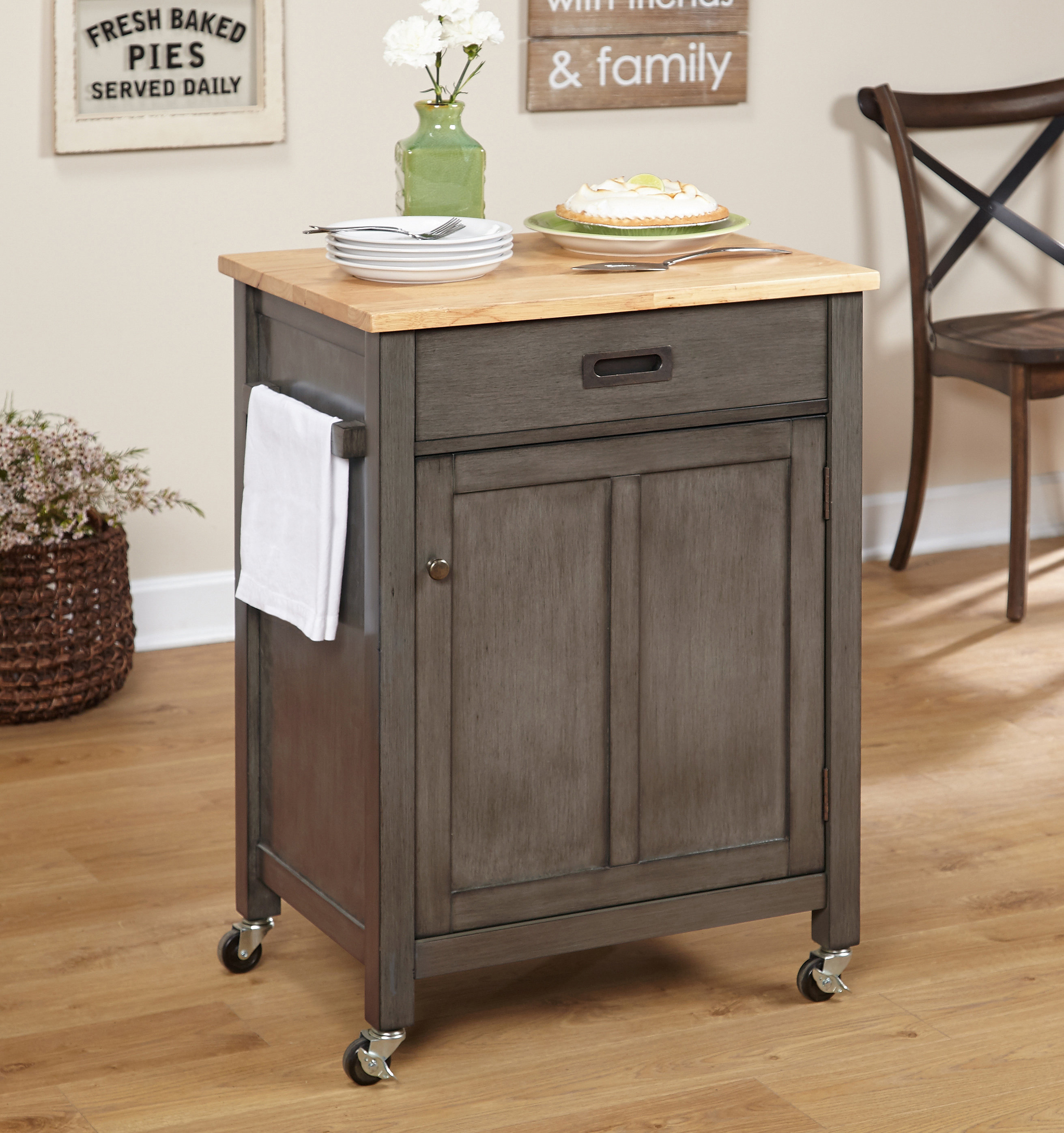 Gracie Oaks Jonesville Kitchen Cart Butcher Block Top & Reviews ...