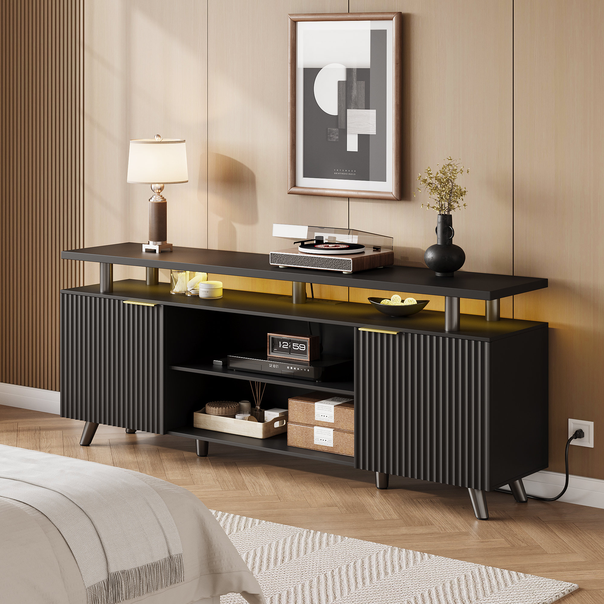 Ivy Bronx Modern 59-Inch LED TV Stand With Built-In Outlets , Stylish ...