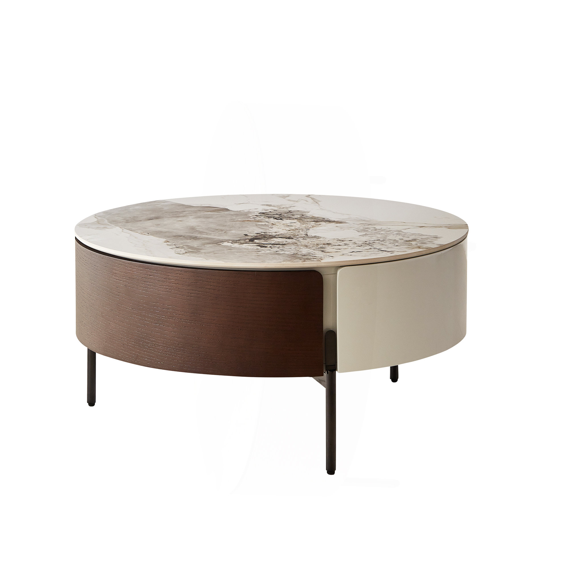 George Oliver Modern Round White & Reall Wood Color Coffee Table With ...