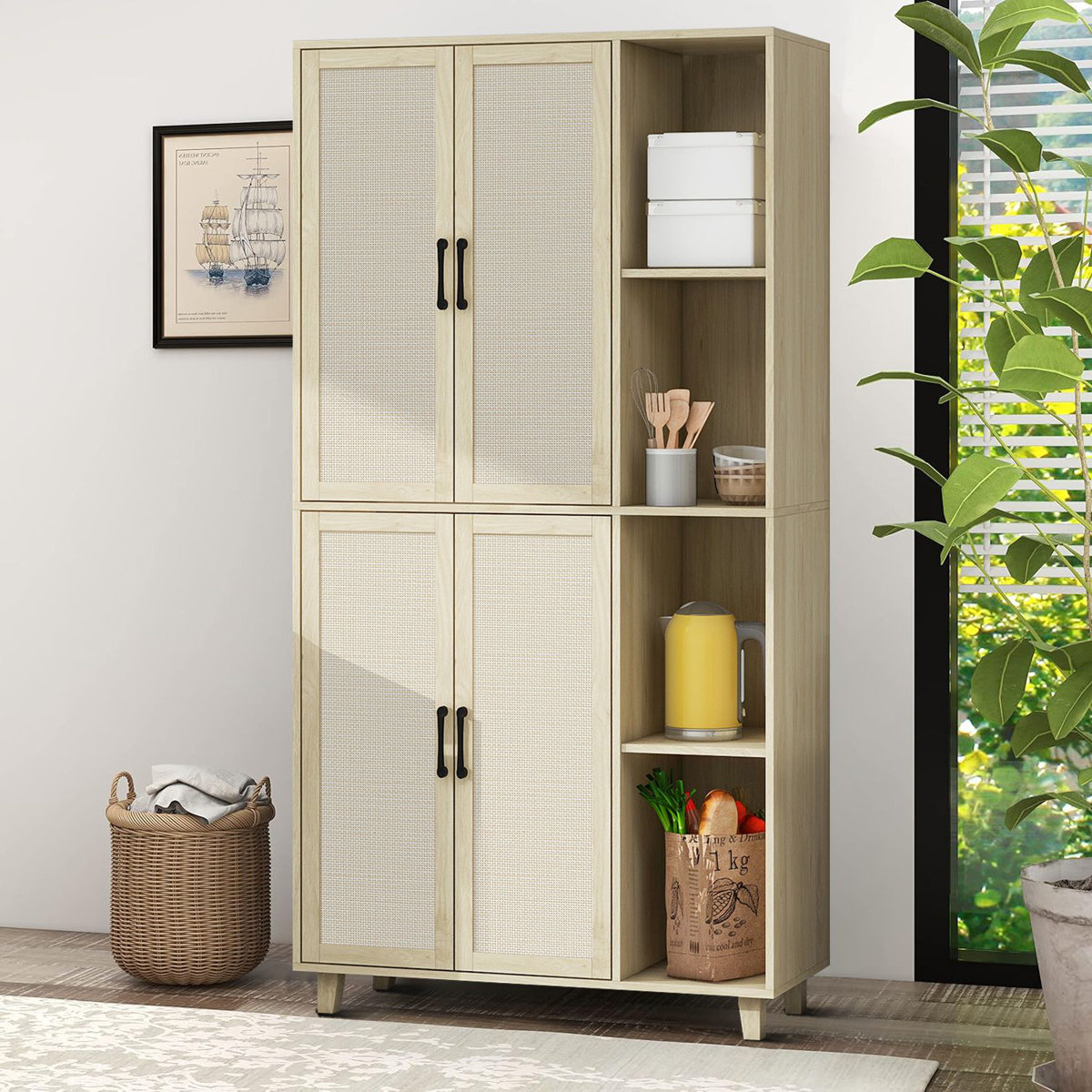 Bay Isle Home™ Mid-century vintage style high storage cabinet with ...
