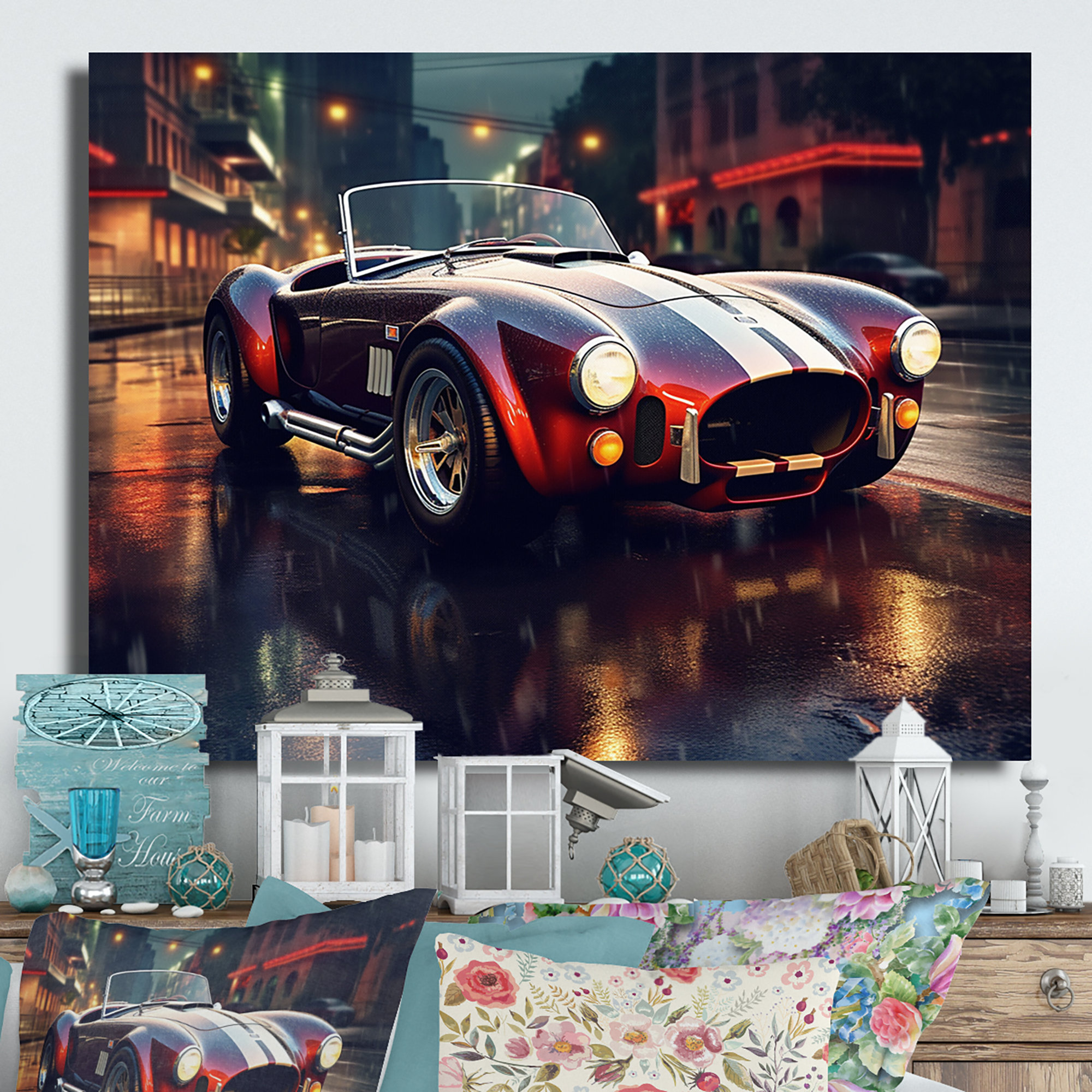 Red Barrel Studio® Classics Cobra Car at Night II - Classic Metal Wall ...