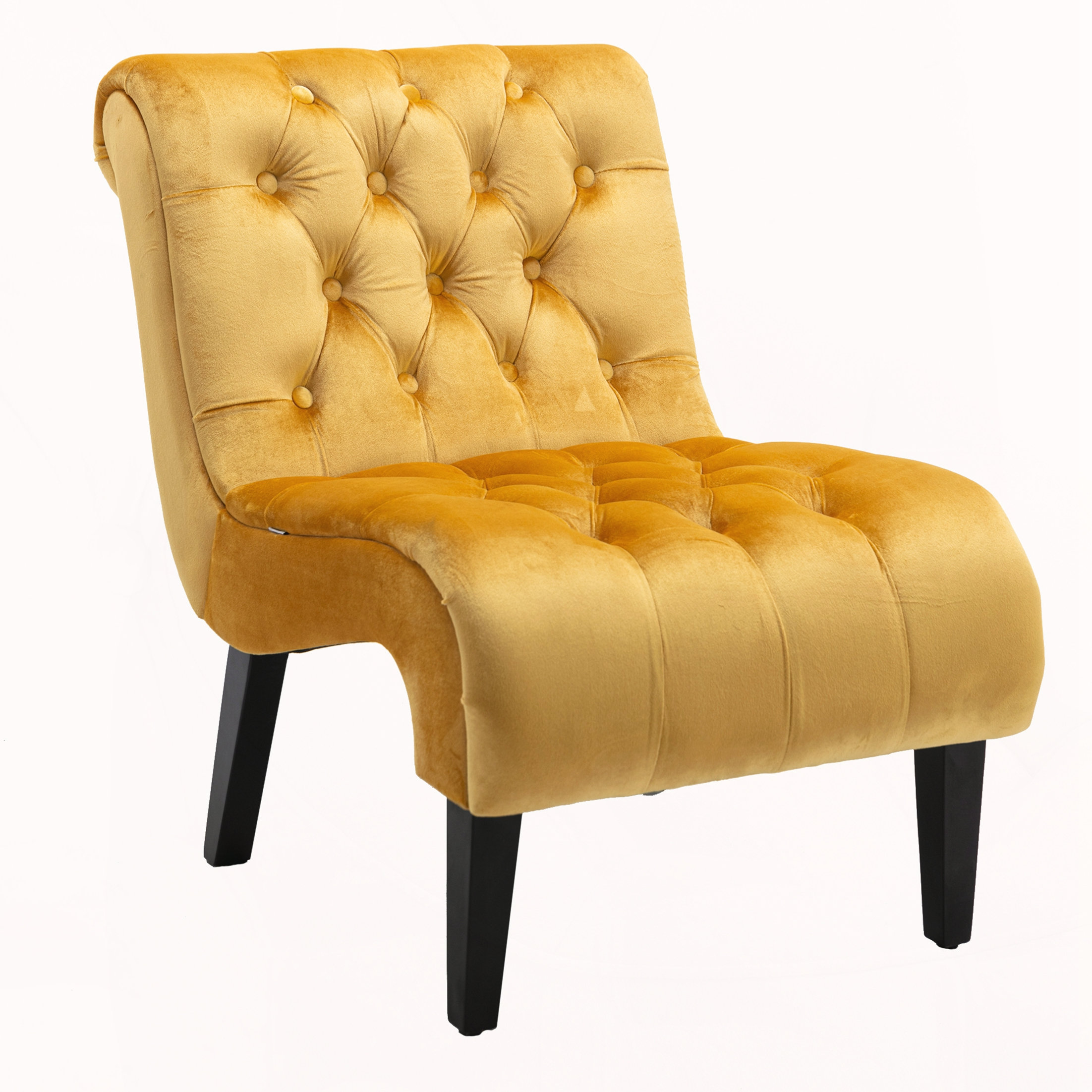 Latitude Run® Upholstered Fabric Button Comfortable Chair with Wooden ...