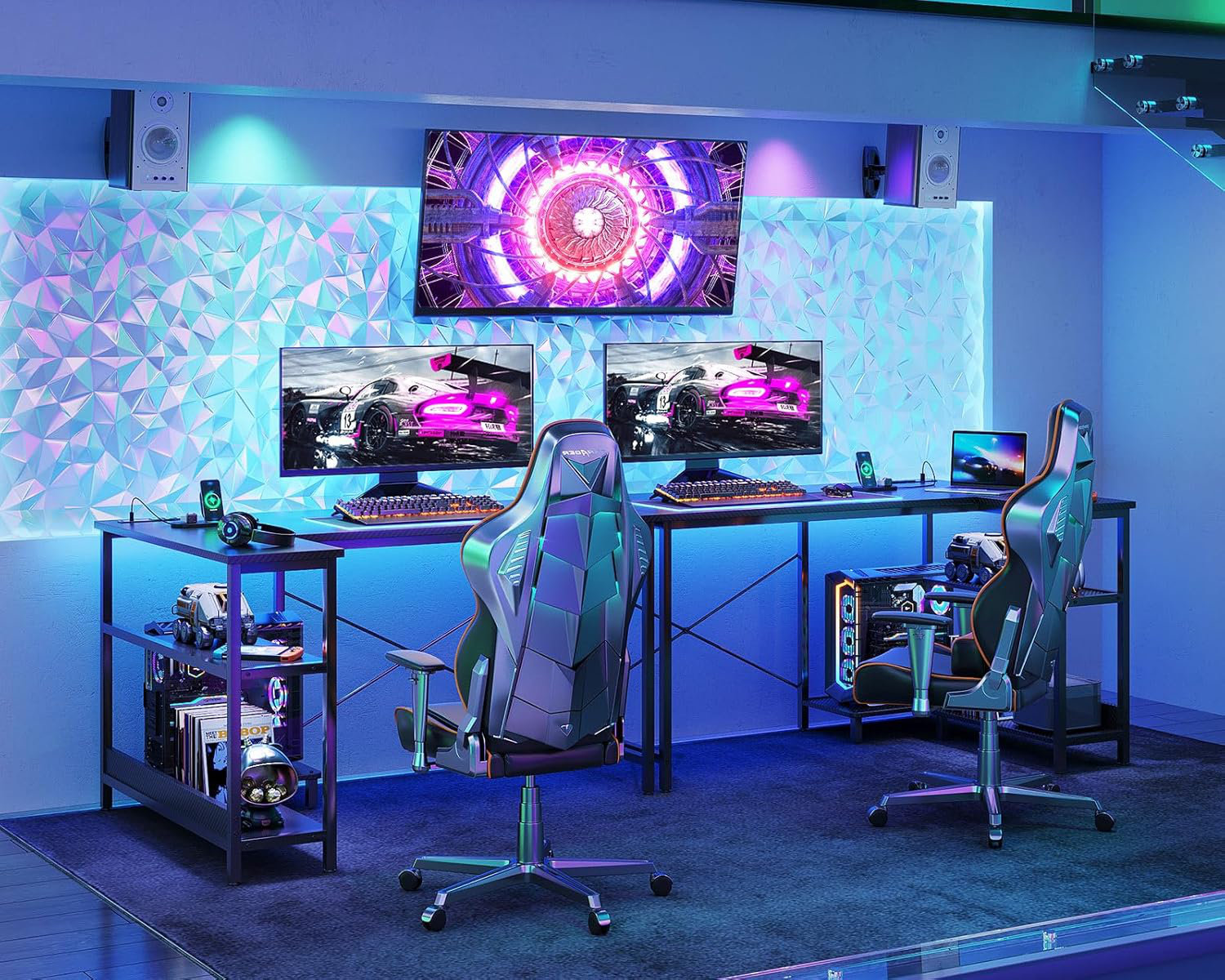 Latitude Run® 48 Inch Small L Shaped Gaming Computer Desk With Power ...