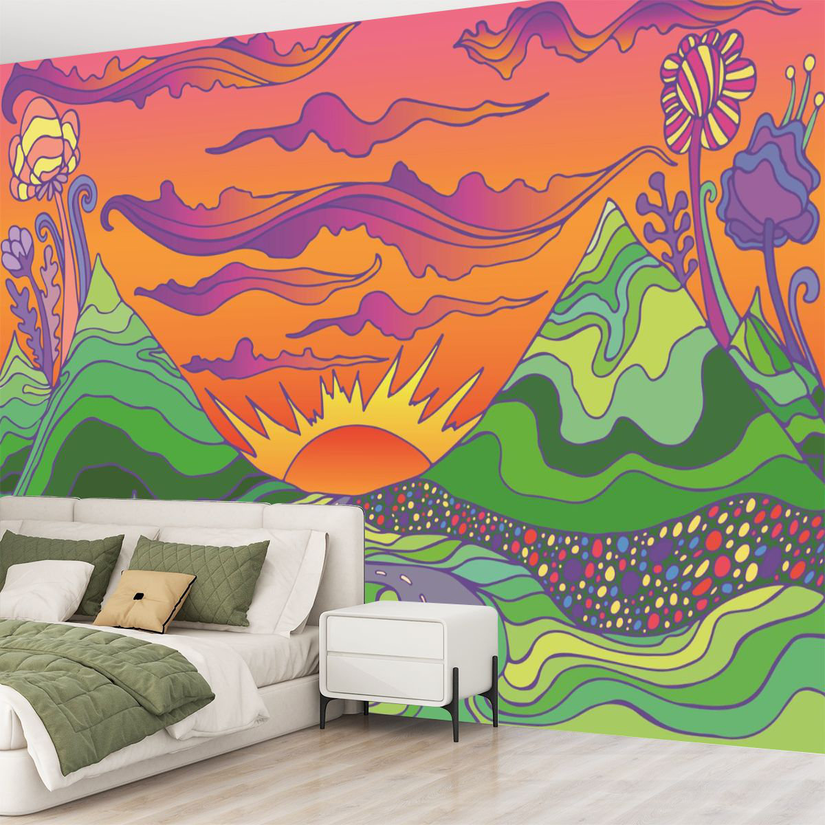 George Oliver Peel and Stick Canvas Wallpaper Wall Mural Retro hippie ...