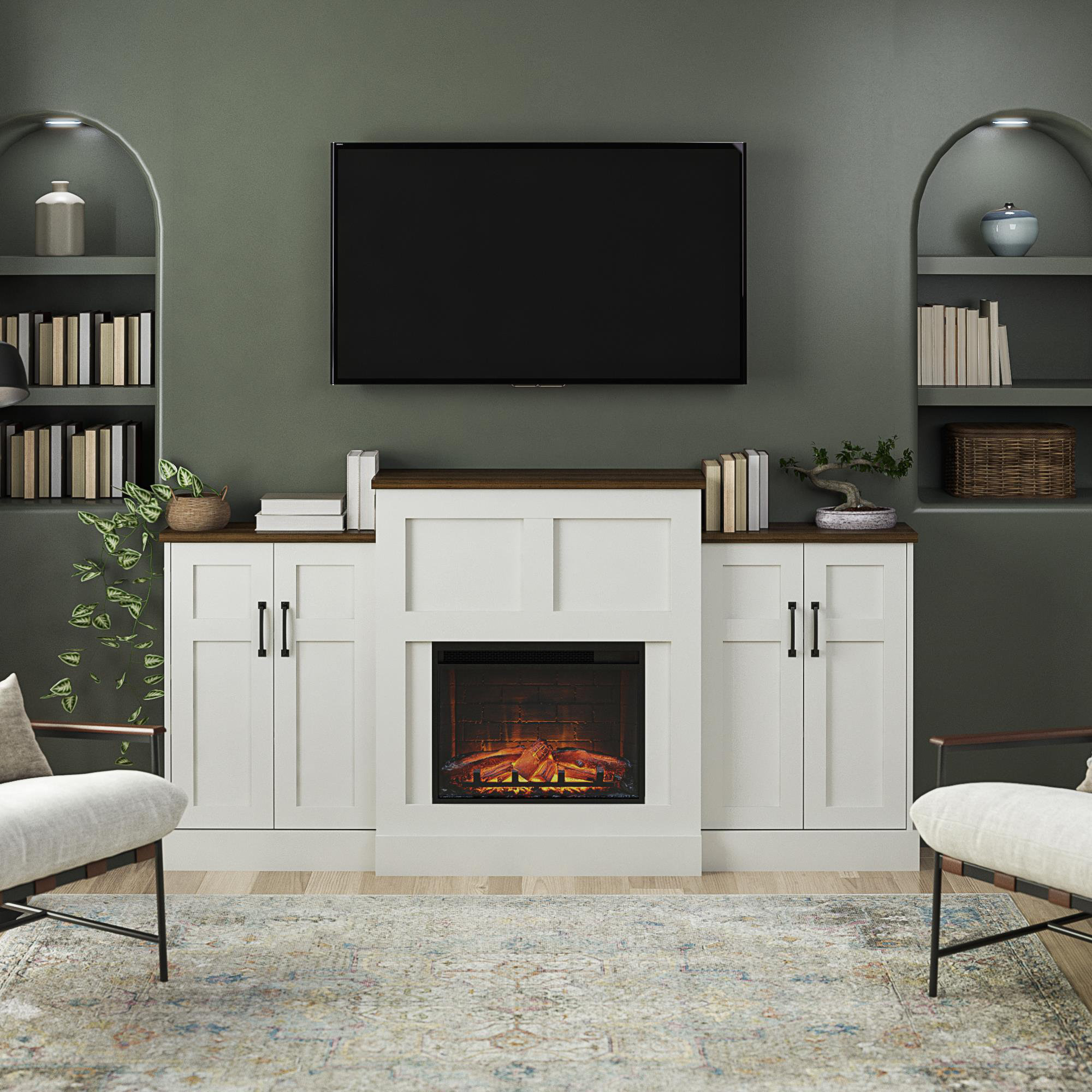 Red Barrel Studio Predestin Mantel with Electric Fireplace and Built-In ...