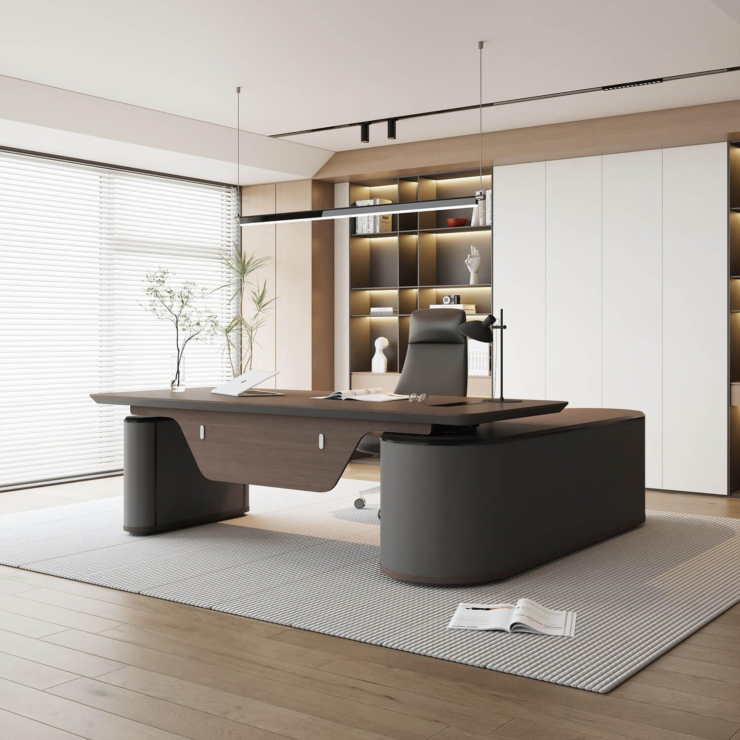 wesomefurniture Large Executive Office Desk with File Cabinet, Sit & Stand L Shaped Executive ...