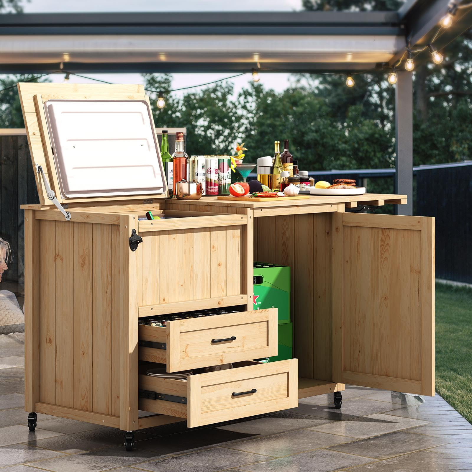 Red Barrel Studio Outdoor Kitchen with Beer Cooler & Foldable Tabletop ...