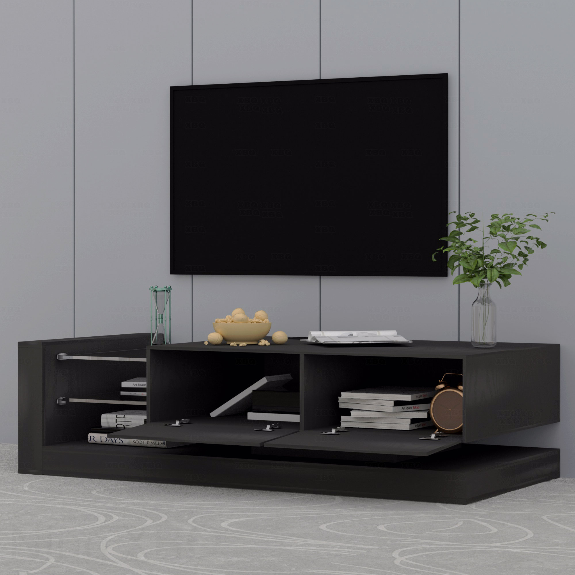 George Oliver TV Console With Storage Cabinets, Full Rgb Color 31 Modes ...