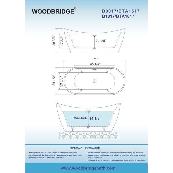 WoodBridge 71" x 31.5" Freestanding Soaking Acrylic Bathtub & Reviews ...