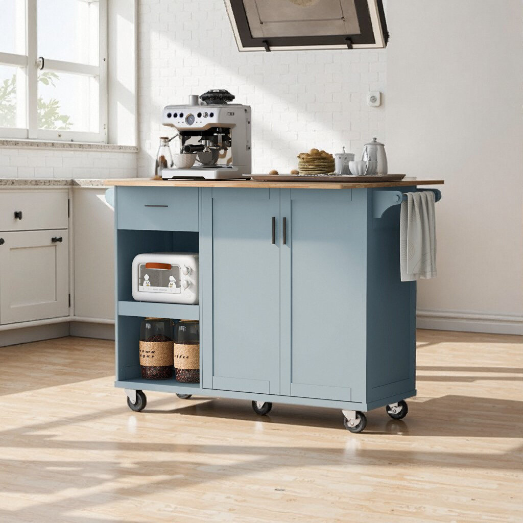 Lark Manor 49" Kitchen Island – Foldable Countertop + Slide-Out Shelf ...