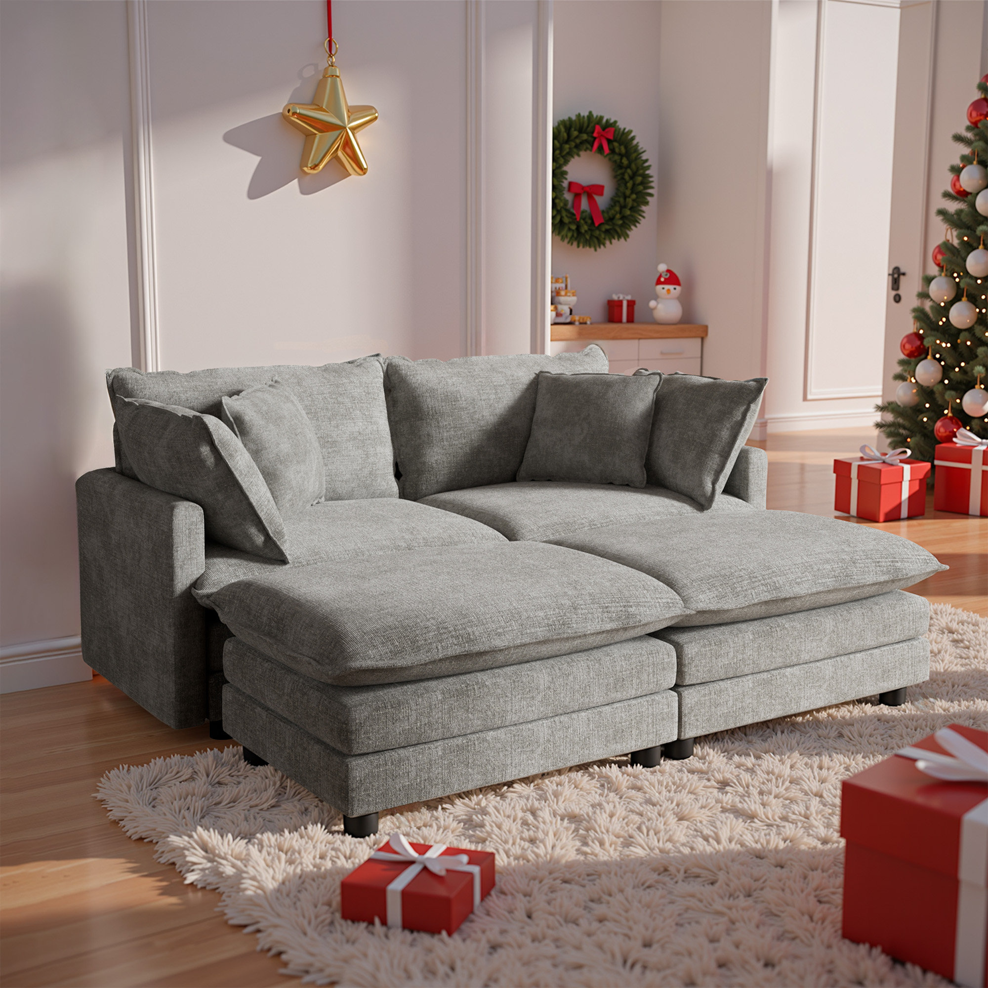 Latitude Run® U-Shaped Two-Seater Plush Chenille Fabric Sofa with 2 ...