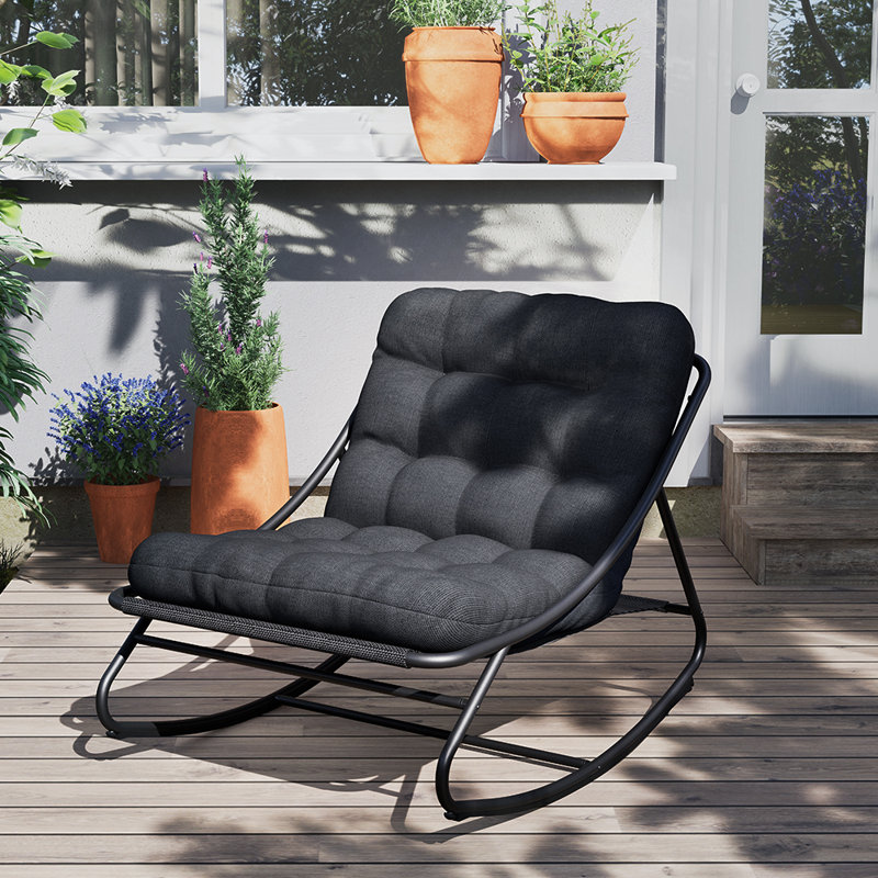 Wade Logan® Outdoor Caili Rocking Metal Chair with Cushions & Reviews ...