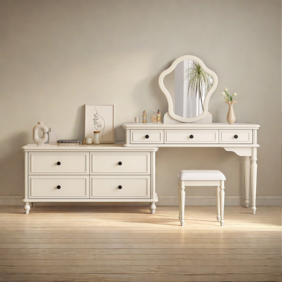 Enjoy Comfort Living Ivory Extendable Solid Wood Makeup Vanity ...