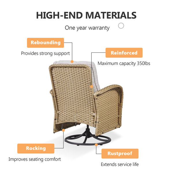 Red Barrel Studio® Gaetanino Swivel PE Wicker Rattan Outdoor Rocking ...
