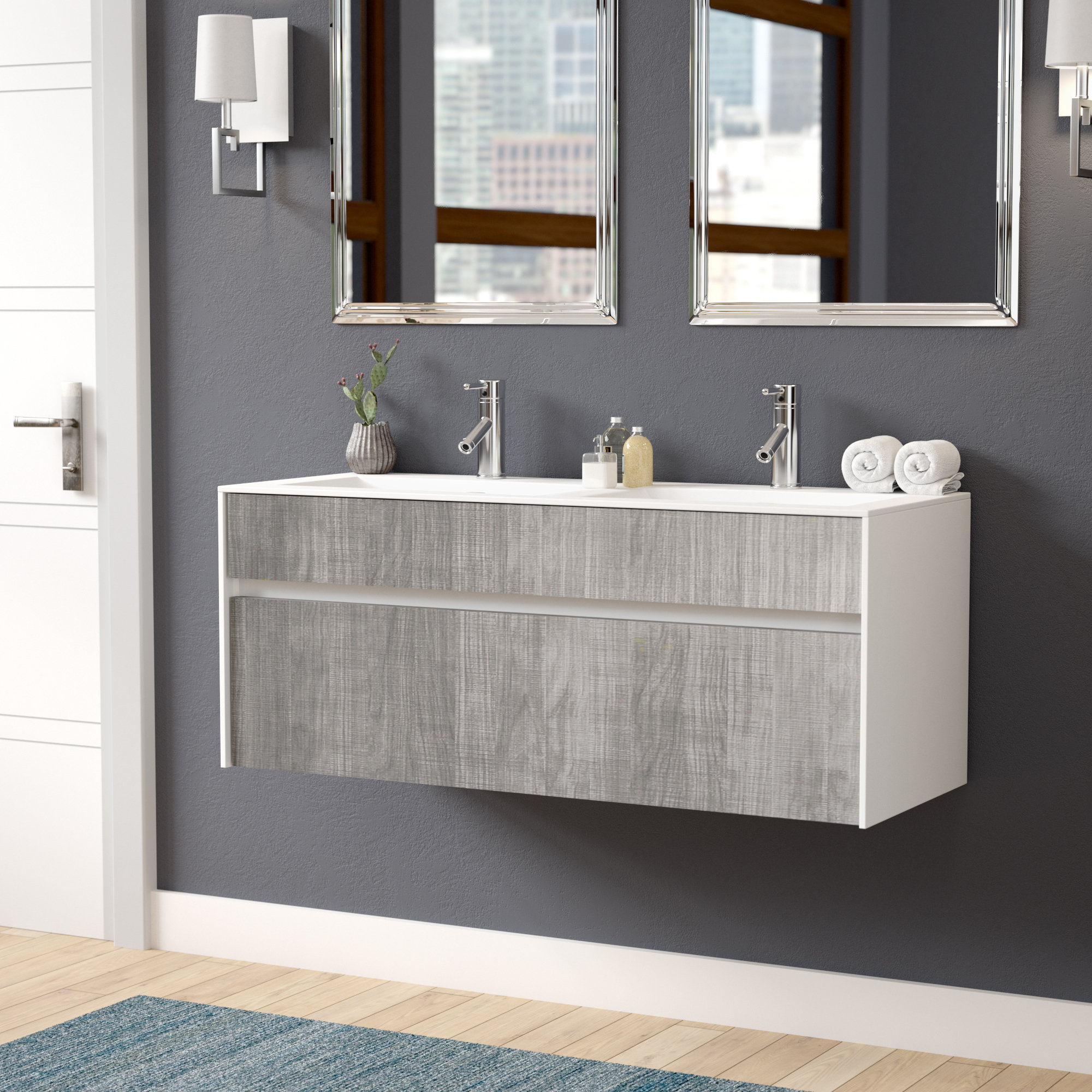 Wade Logan® Brockman 47" Wall-Mounted Double Bathroom Vanity Set ...