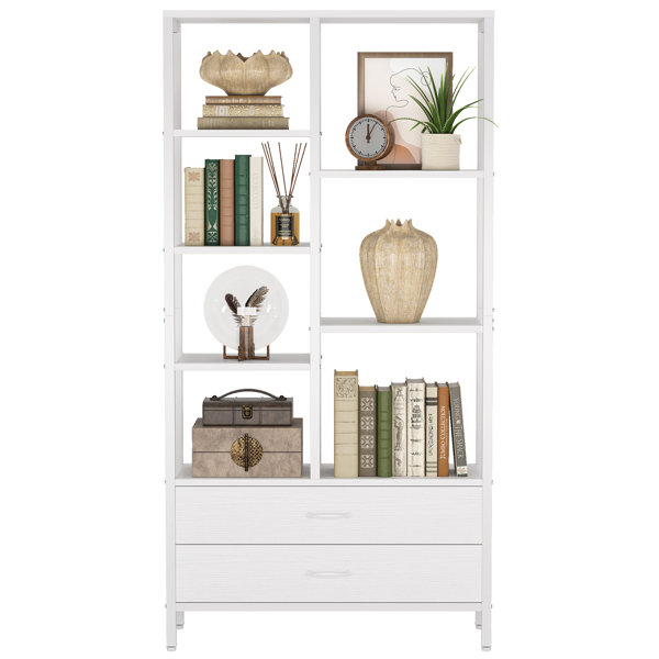17 Stories Raivyn 66.92" Tall Etagere Bookcase Bookshelf with 2-drawers ...