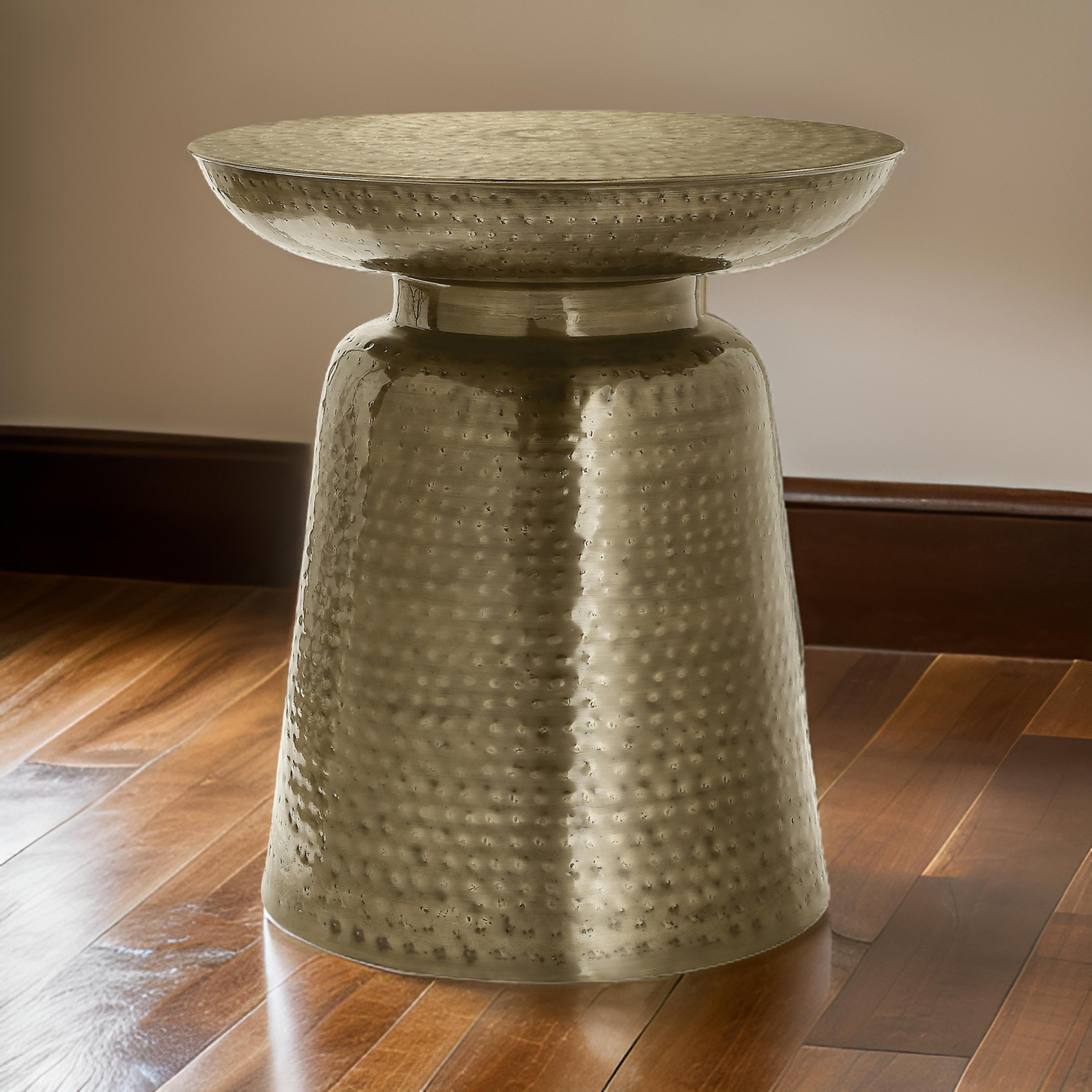 Benjara Josi Accent Table, 20 Inch Round, Bell Shaped Base, Hammered ...