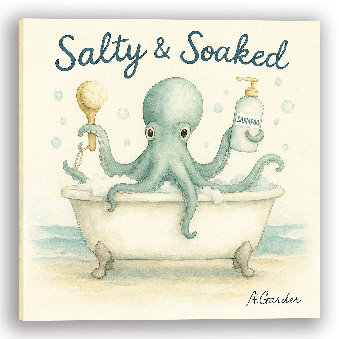 Breakwater Bay Salty & Soaked – Octopus in the Tub Canvas Bathroom Wall ...