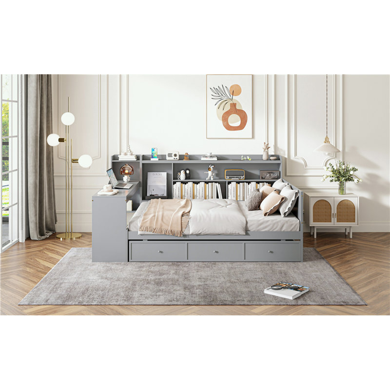 Red Barrel Studio® Full Size Wooden Daybed With 3 Drawers, USB Ports ...