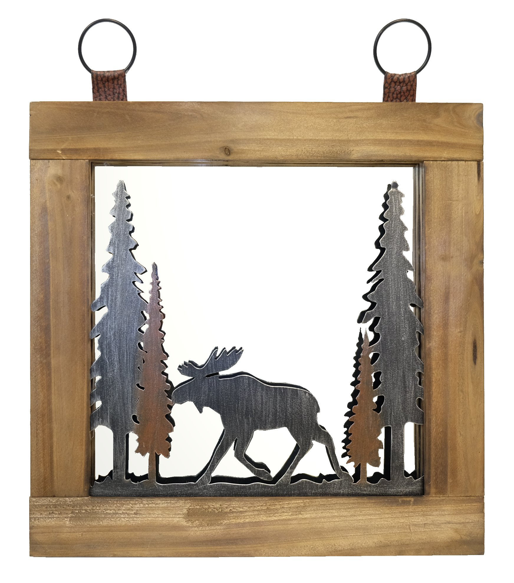 Loon Peak® Metal Moose Silhouette in the Forest Wood Framed Mirror ...