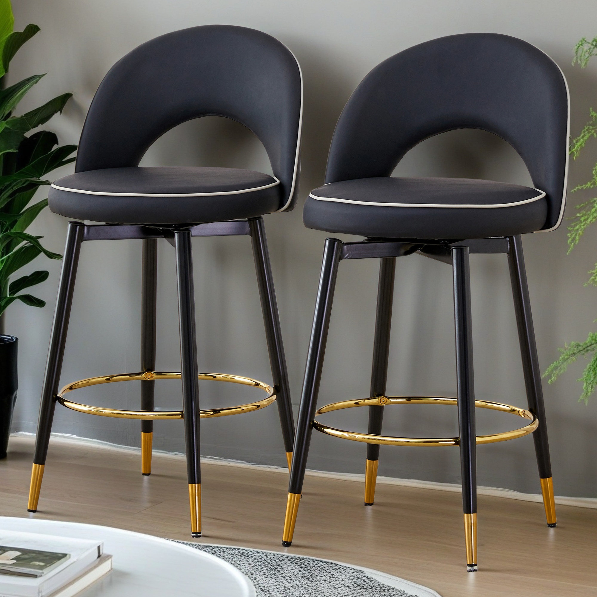 Mercer41 360 ° Rotatable Bar Chair.Modern PU Comfortable Upholstered ...