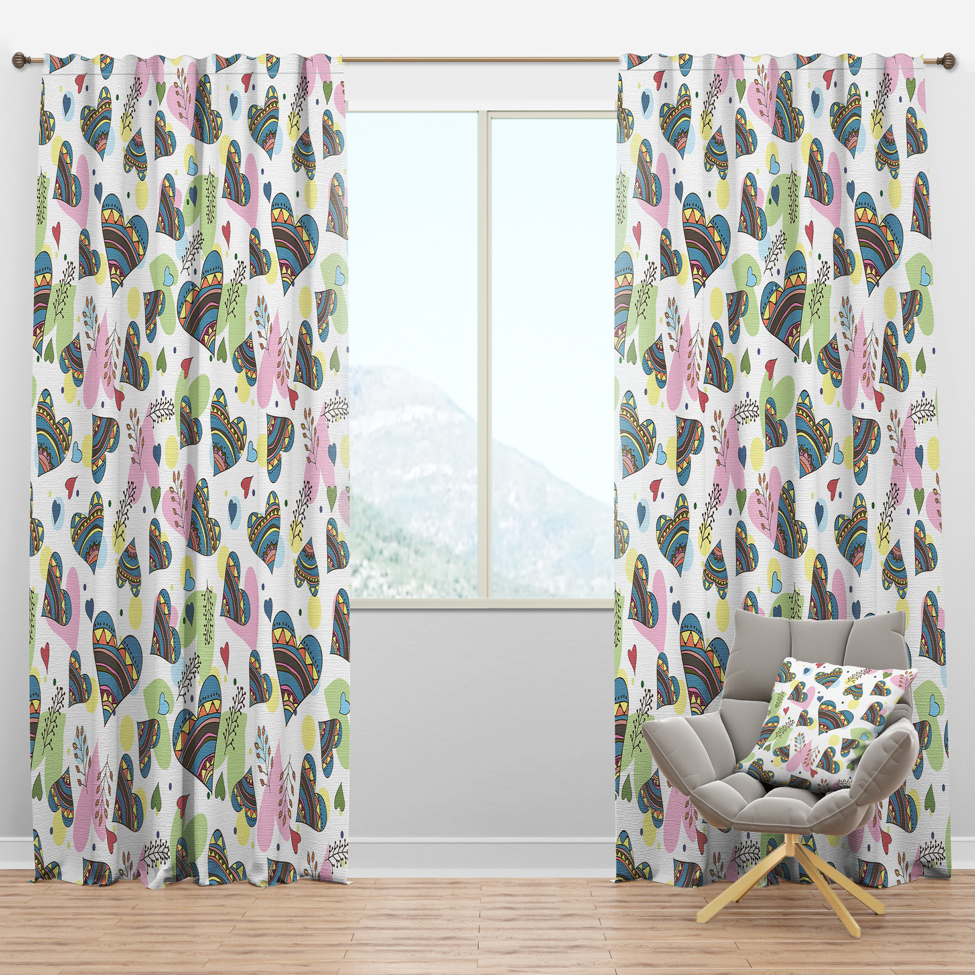 Design Art Pattern of Drawing Doodle Hearts - Modern Velvet Curtain ...