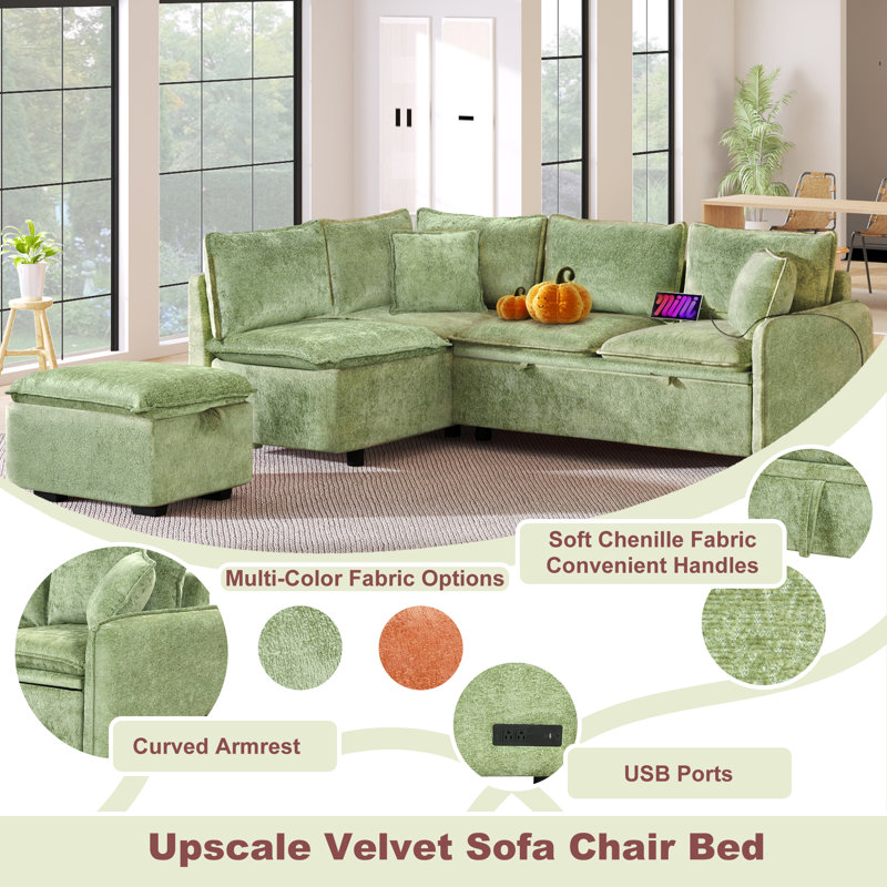 Latitude Run® Ottobert 82.67'' Chenill Sectional sofa& Sofa Bed | Wayfair