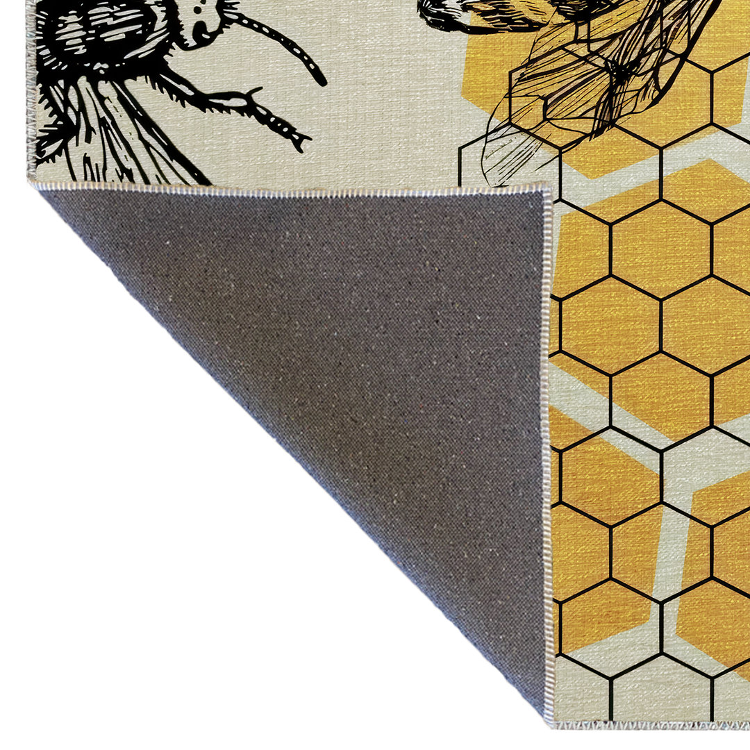 Gracie Oaks Yellow-Beige Themed Beehive and Bee Patterned Creative ...