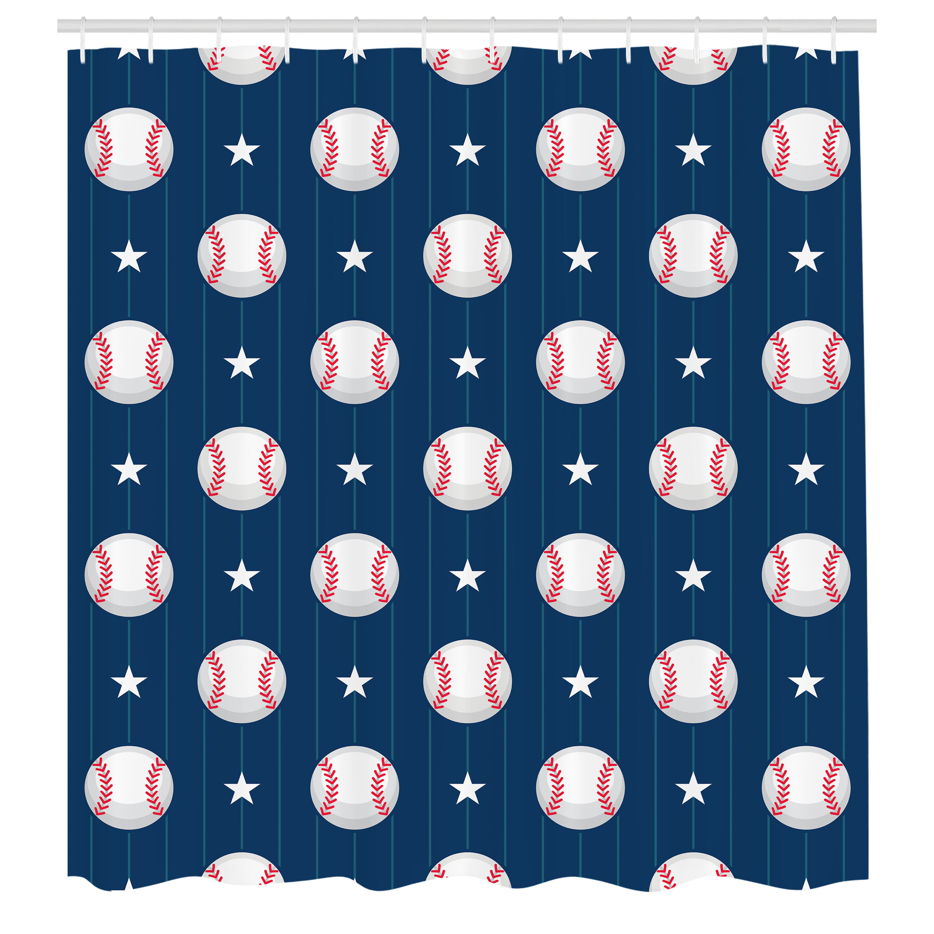 The Party Aisle™ Sports Shower Curtain Baseball Stripes Night Blue Red ...