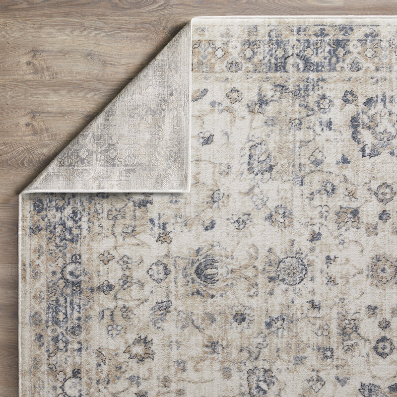 Charlton Home® Aldonis Performance Cream/Blue Rug & Reviews | Wayfair