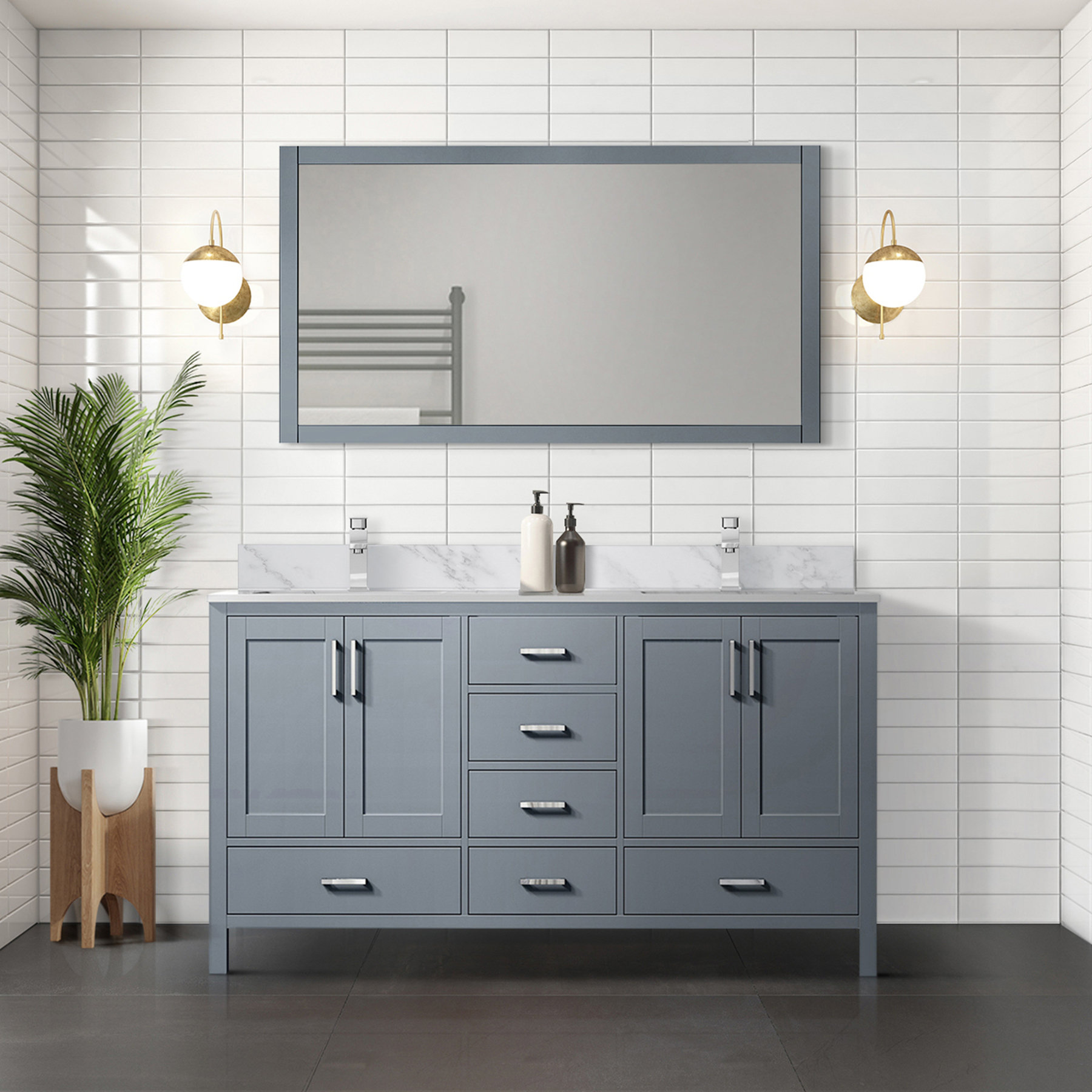 Orren Ellis High-End Double Bath Vanity with Carrara Marble Top and ...