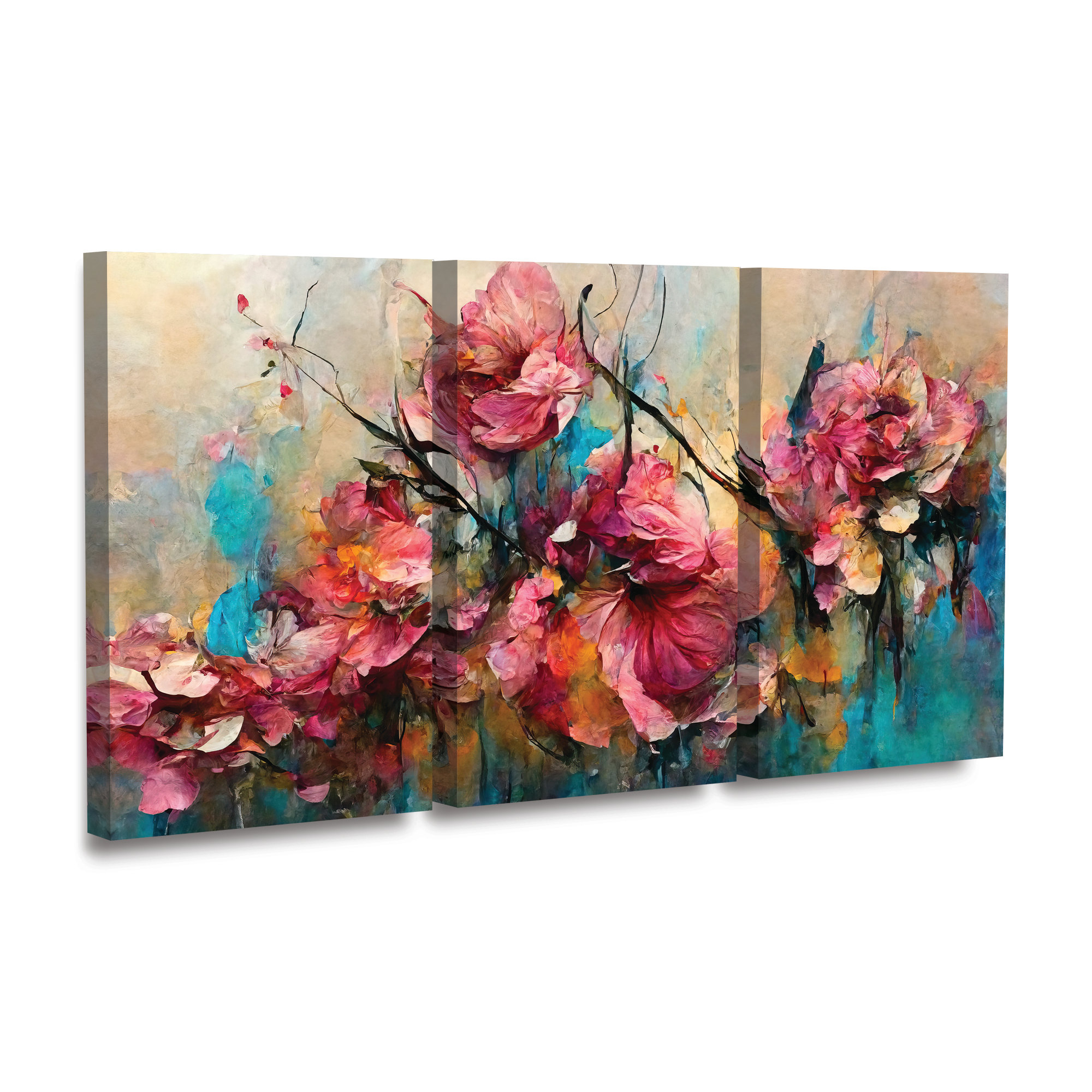 Red Barrel Studio Treechild Wild Pink Roses 3 Piece Panel Set Art ...