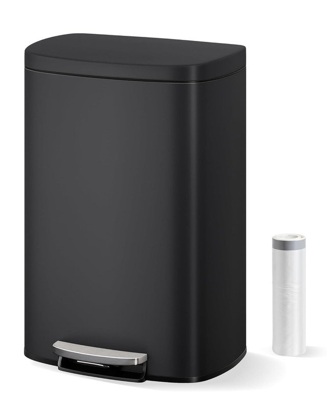 LumiParty Stainless Steel Kitchen Trash Can with Lid, Large Step-on ...