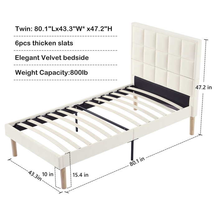Mercer41 Torrick Bed Frame Cozy Velvet Upholstered Bed Frame with ...