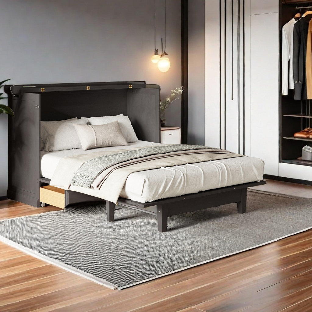 Rosalind Wheeler Solid Pine Murphy Bed Chest Cube Cabinet Bed with ...